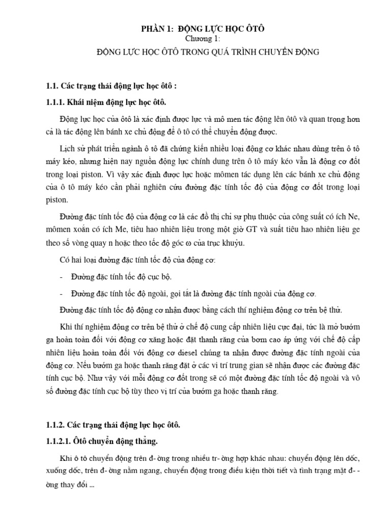 De Cuong Bai Giang Ly Thuyet Oto - Chuong1 | PDF