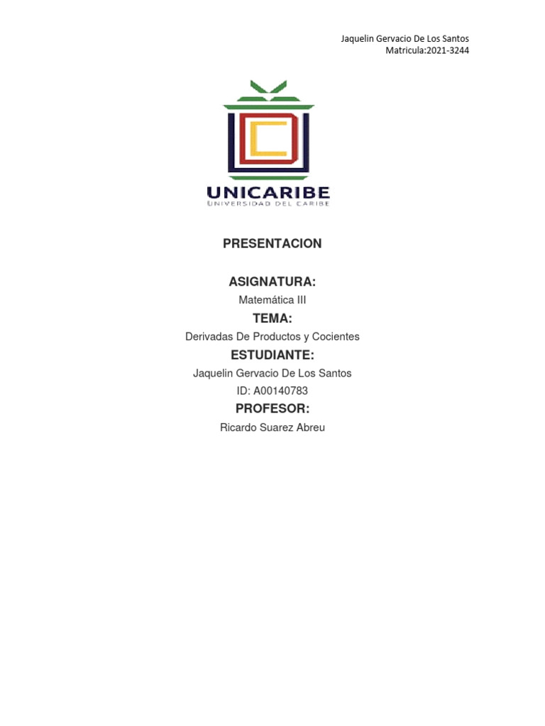 Gervacio de Los Santos Jaquelin. Derivada Función | PDF