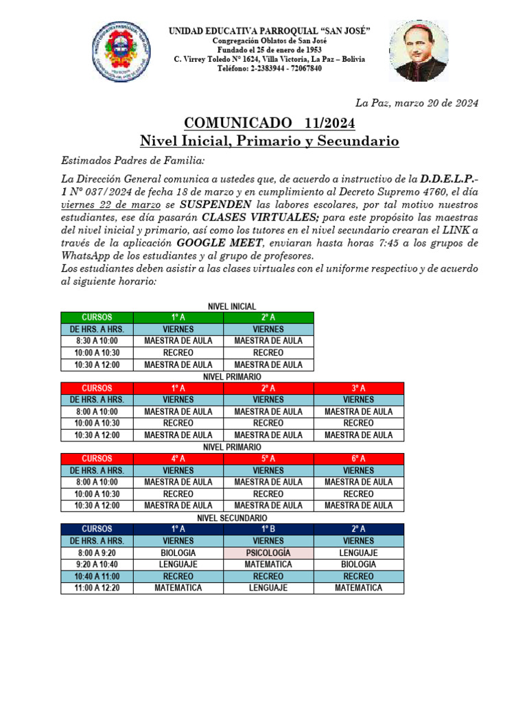 Comunicado 11 PP - Ff. 2024 | PDF