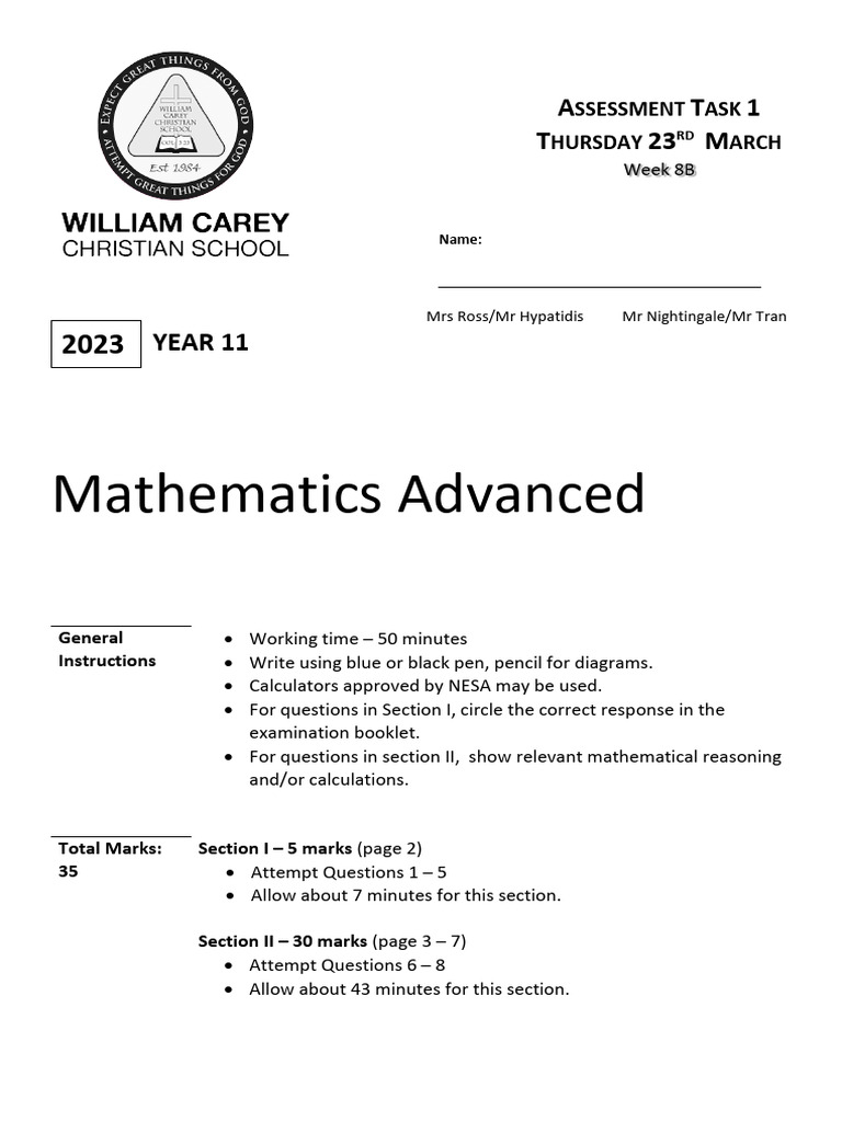 2023 Year 11 Advanced AT 1 Final | PDF