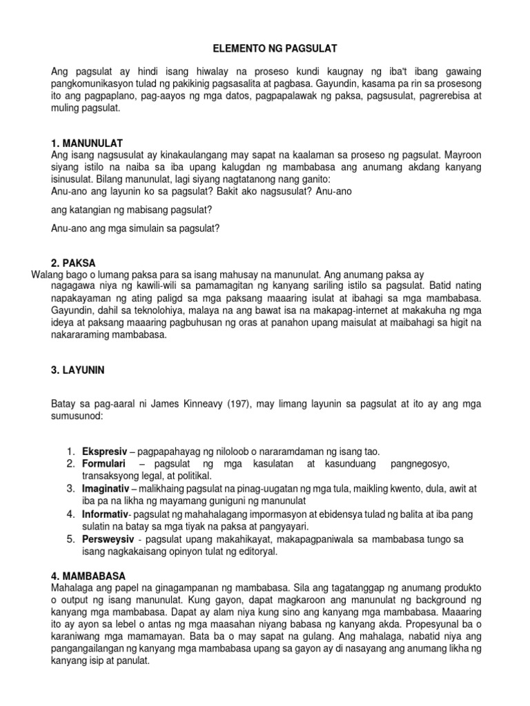 Elemento Proseso at Uri NG Pagsulat | PDF