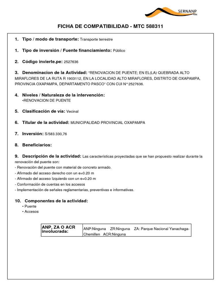 Cargo de Presentación de Compatibilidad - MTC | PDF