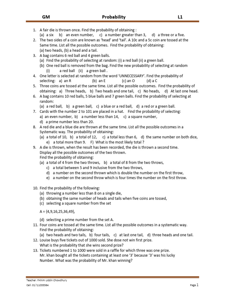 Probability L1 | PDF | Probability | Probability Theory