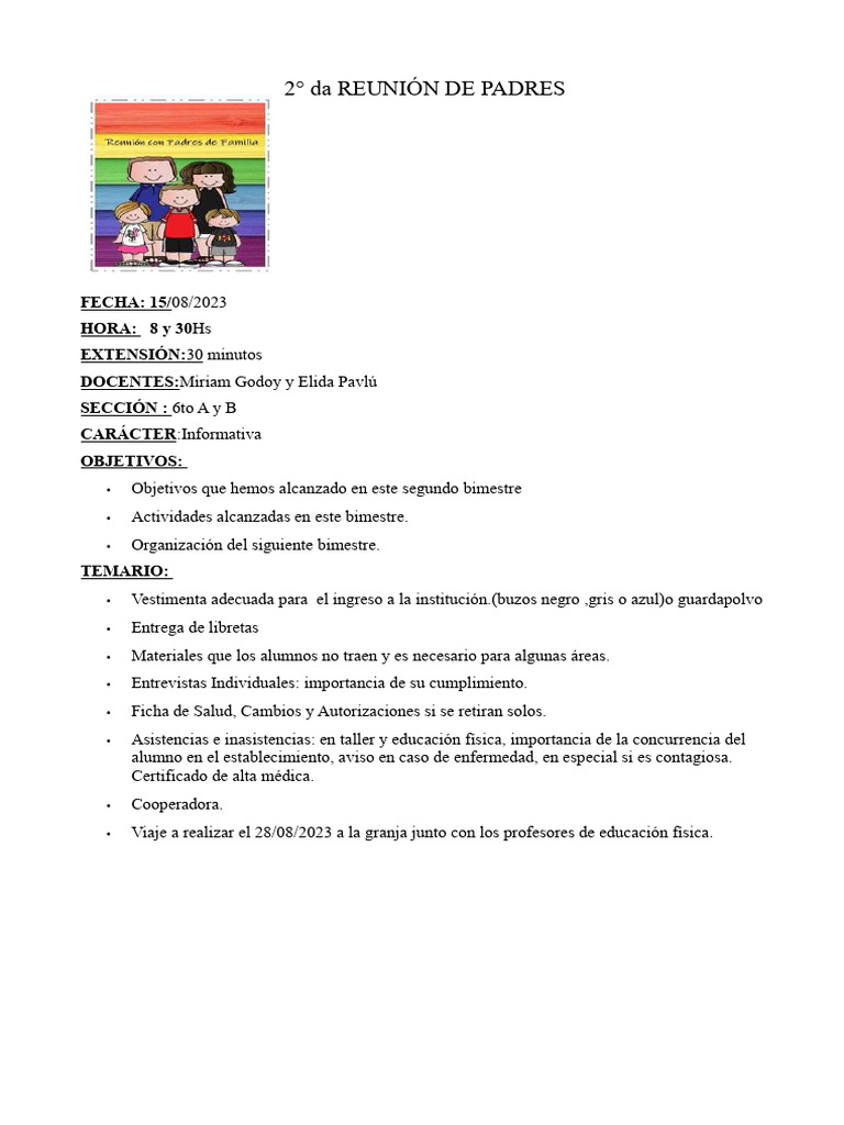 2da Reunion de Padres | PDF | Relaciones personales, crianza y ...