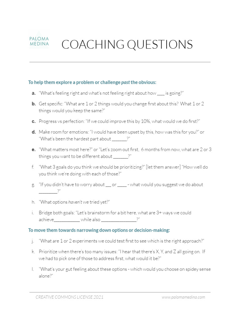 Coaching Questions Cheat Sheet | PDF
