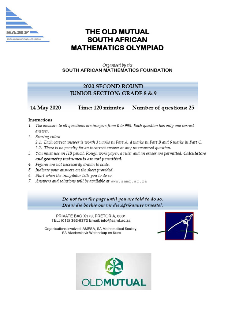 The Old Mutual South African Mathematics Olympiad | PDF | Area | Triangle