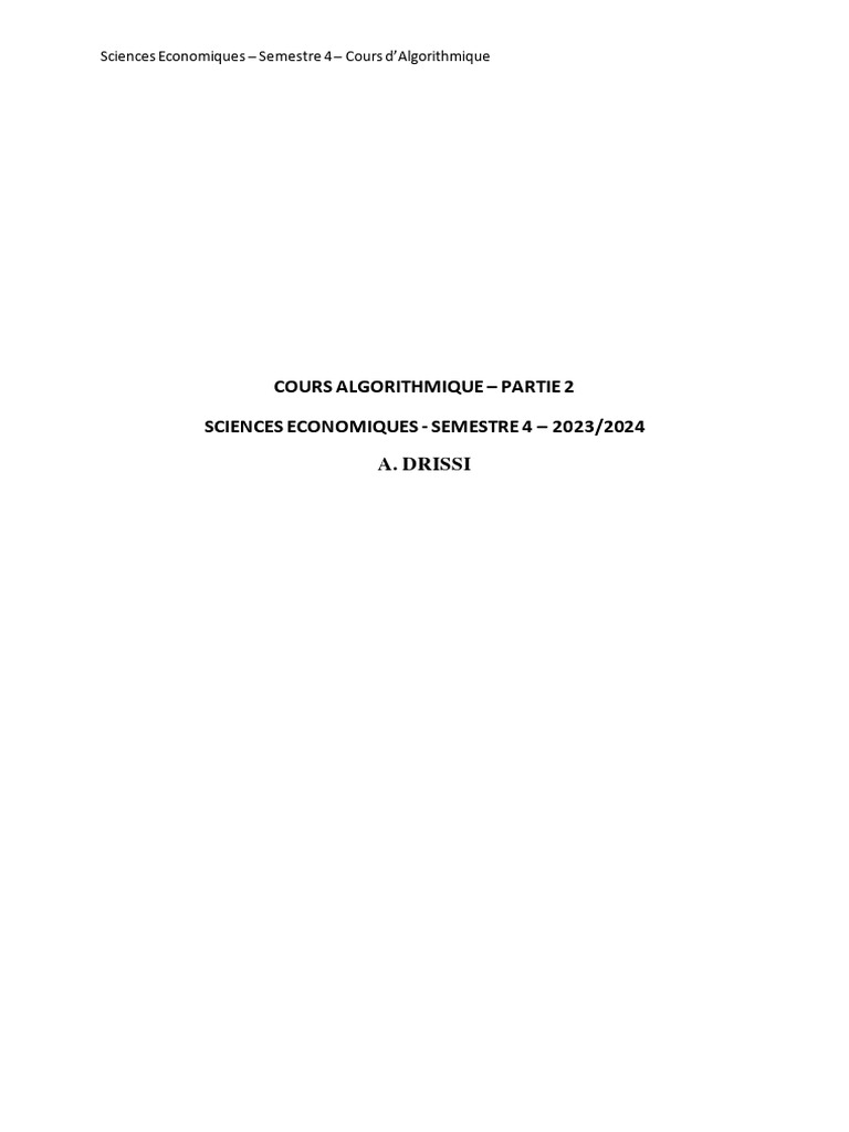 Cours Algo Partie 2 | PDF | Structure de contrôle | Informatique
