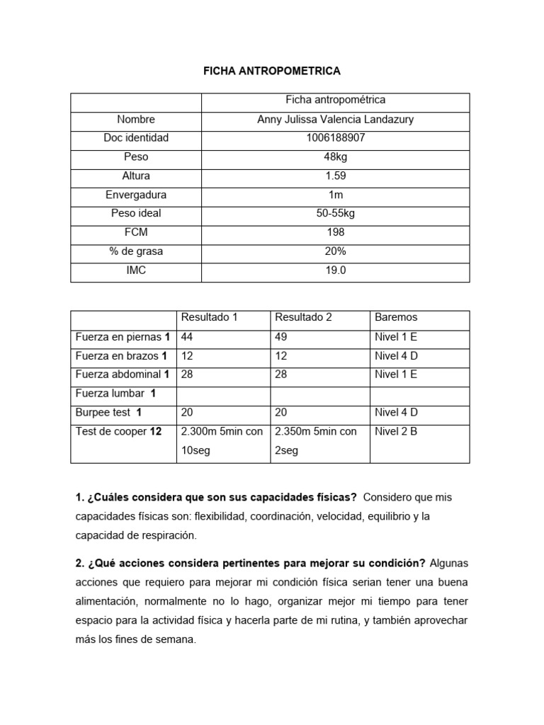 Ficha Antropometrica | PDF