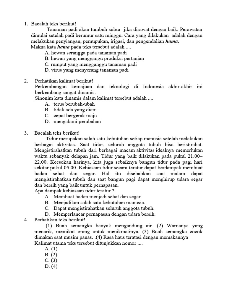 Soal Tryout Bahasa Indonesia Kelas | PDF