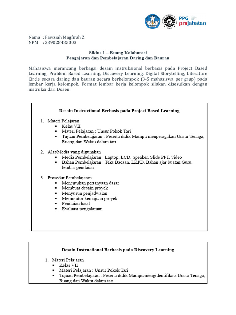 PPDB Siklus 1 - Ruang Kolaborasi - Fawziah Magfirah Z | PDF | Komputer