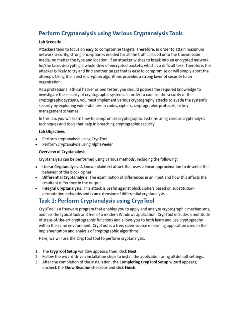 Perform Cryptanalysis using Various Cryptanalysis Tools-1 | PDF | Cryptanalysis | Cryptography