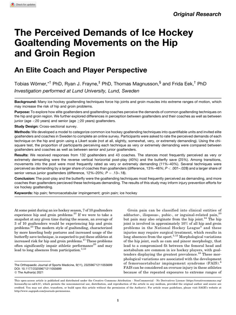 Worner Et Al 2021 The Perceived Demands of Ice Hockey Goaltending ... Worner Et Al 2021 The Perceived Demands of Ice Hockey Goaltending ...