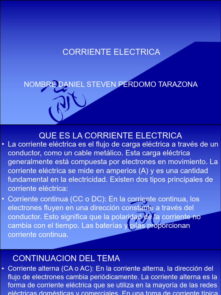 Corriente Electrica Daniel Steven Perdomo | PDF | Corriente eléctrica | Ingenieria Eléctrica