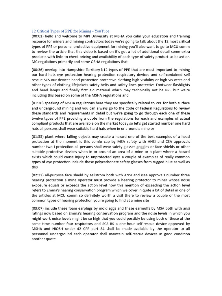 Essential Mining PPE Overview | PDF | Personal Protective Equipment ...