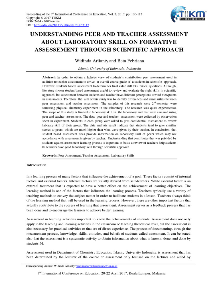 Understanding Peer and Teacher Assessment About Laboratory Skill On Formative Assessement ...