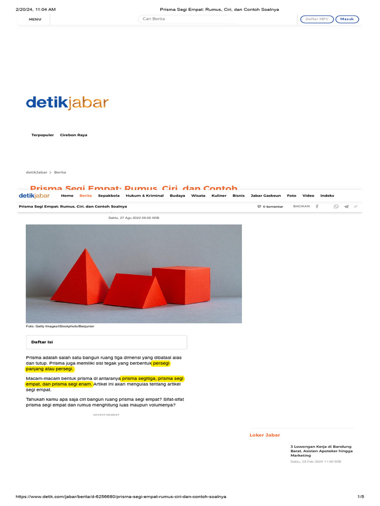 Prisma Segi Empat - Rumus, Ciri, Dan Contoh Soalnya | PDF