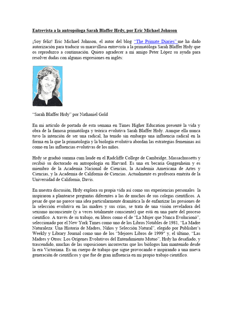Entrevista A La Antropóloga Sarah Blaffer Hrdy | PDF | Teoría de apego ...