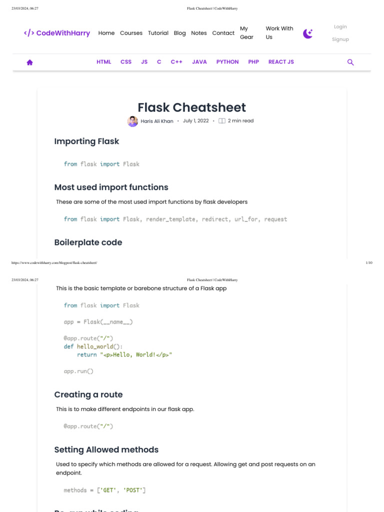 Flask Cheatsheet _ CodeWithHarry | PDF | Software Development | Computing