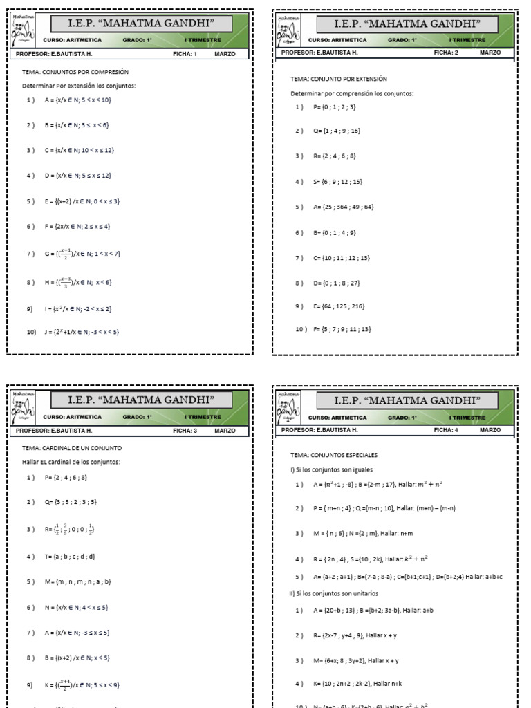 ARITMETICA 1° FICHA 1-2-3-4 y 5 | PDF