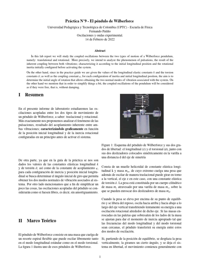 Informe Práctica 9 - Oscilaciones Acopladas Del Péndulo de Wilberforce ...