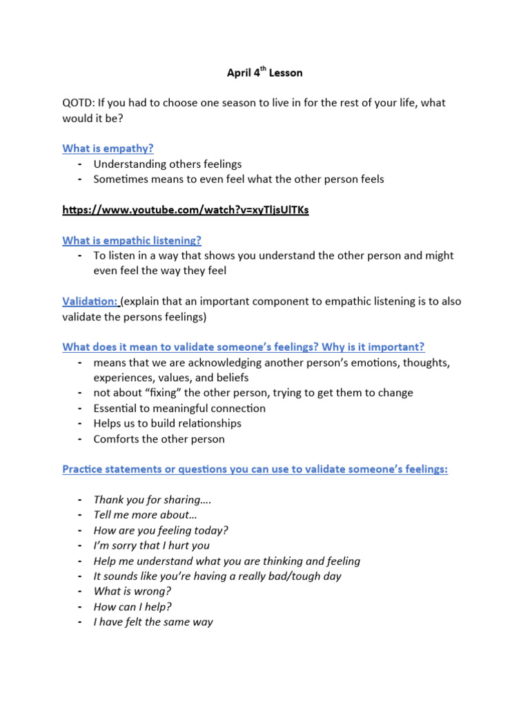 Social Skills Class Empathy | PDF | Feeling | Empathy