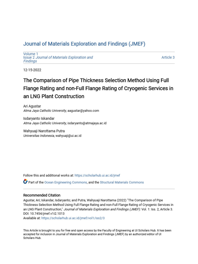 The Comparison of Pipe Thickness Selection Method Using Full Flan | PDF