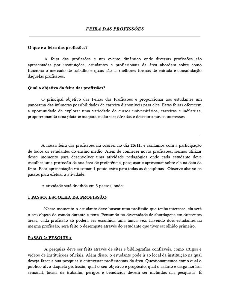 Feira Das Profissões | PDF | Pedagogia