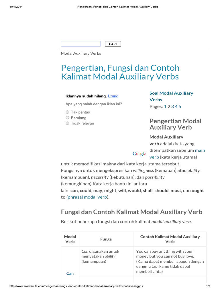 Pengertian, Fungsi dan Contoh Kalimat Modal Auxiliary Verbs | PDF