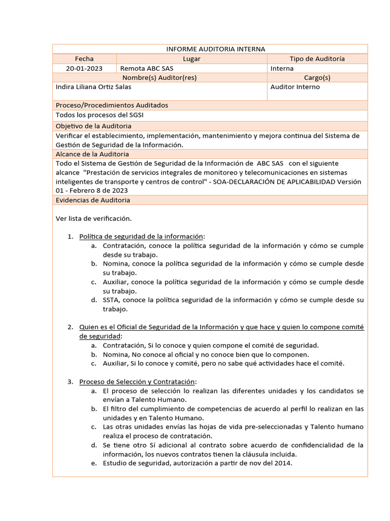 Ejemplo Informe de Auditoria | PDF