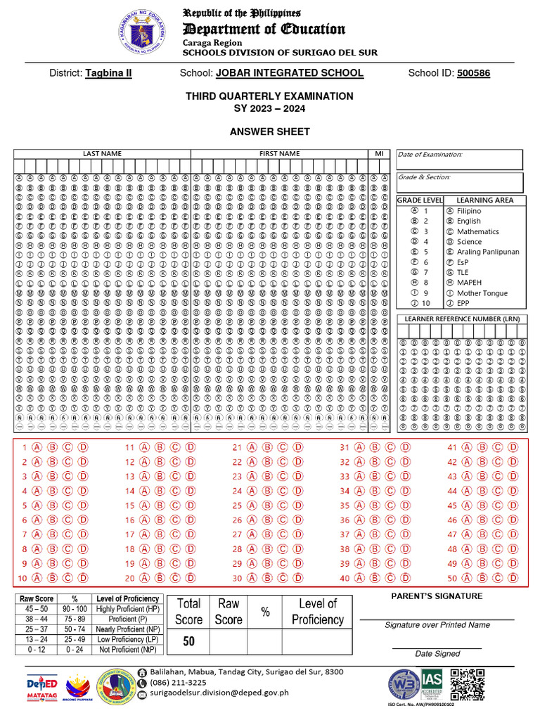Answer Sheet - Murag NAT | PDF