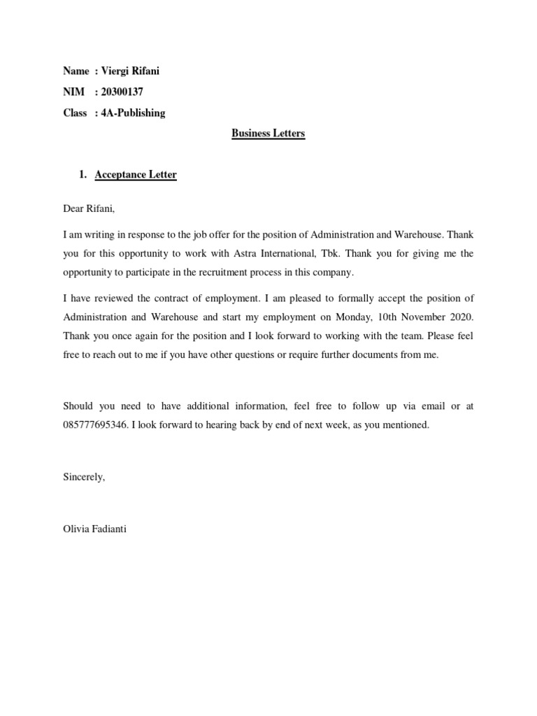Viergi Rifani 20300137 4A Business Letters | PDF | Career & Growth