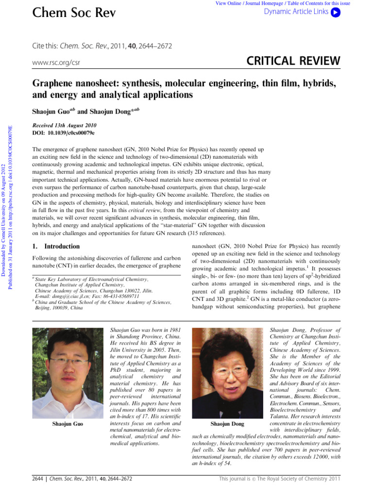 Advances in Graphene Nanosheet Research | PDF | Chemical Vapor ...