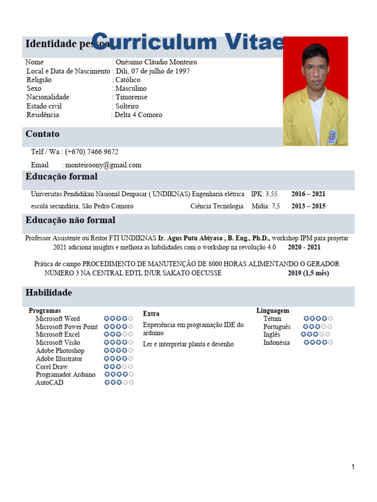 CV Foun Tetum | PDF | Computadores