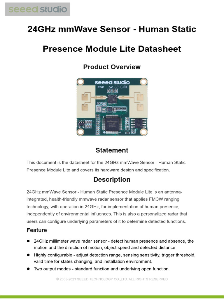 24GHz MmWave Sensor-Human Static Presence Module Lite Datasheet | PDF ...