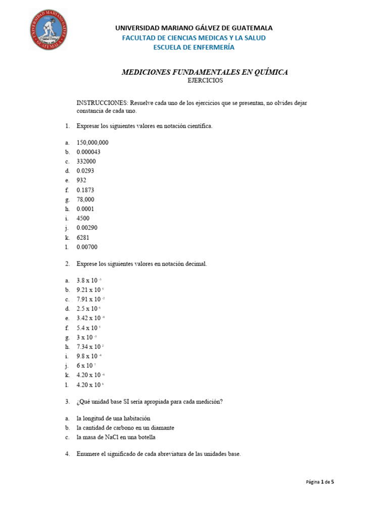 Ejercicios de Mediciones en Química | PDF | Metrología | Unidades de medida