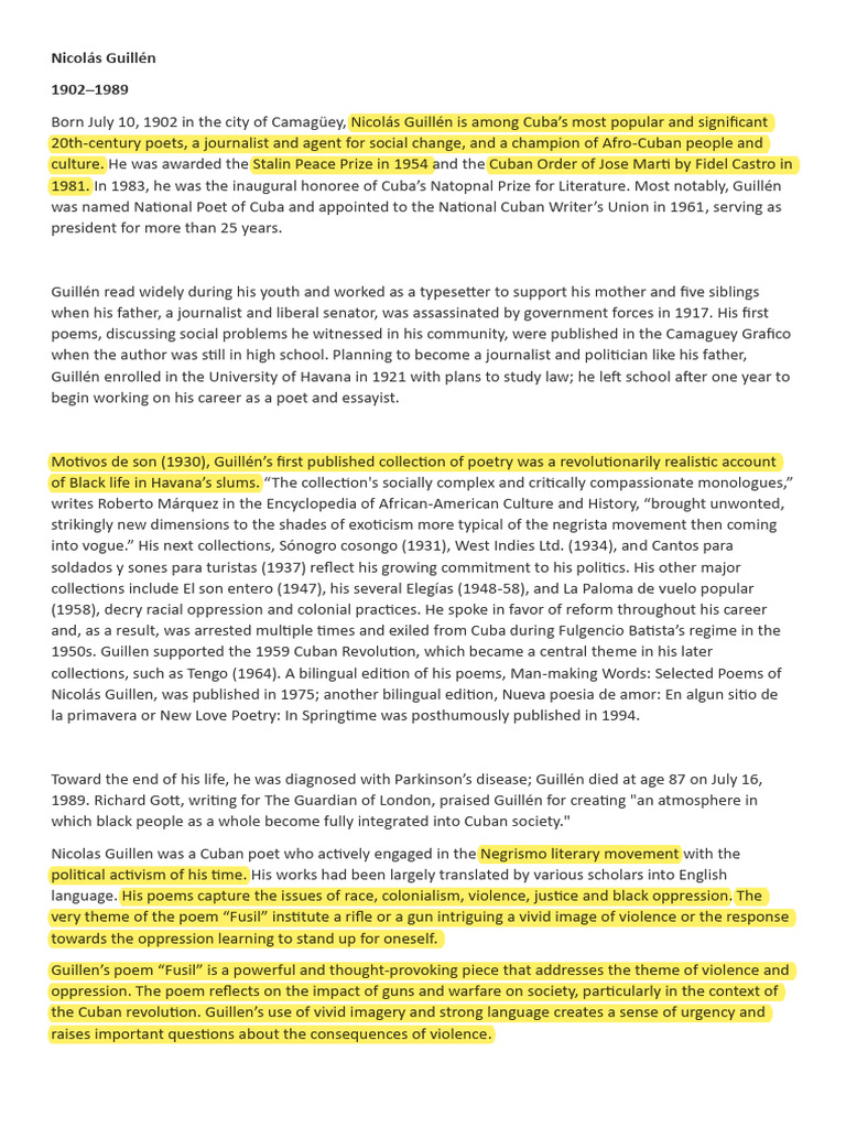 Nicolás Guillén Fusil | PDF
