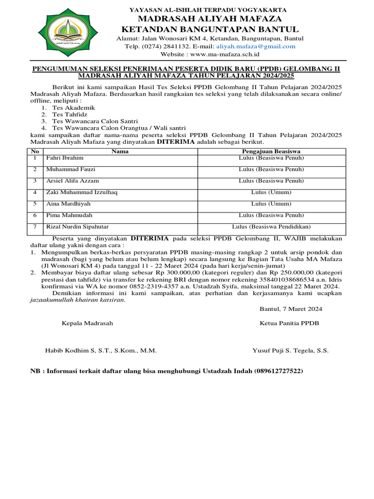Pengumuman Gel 2 Seleksi Maret 2024 | PDF