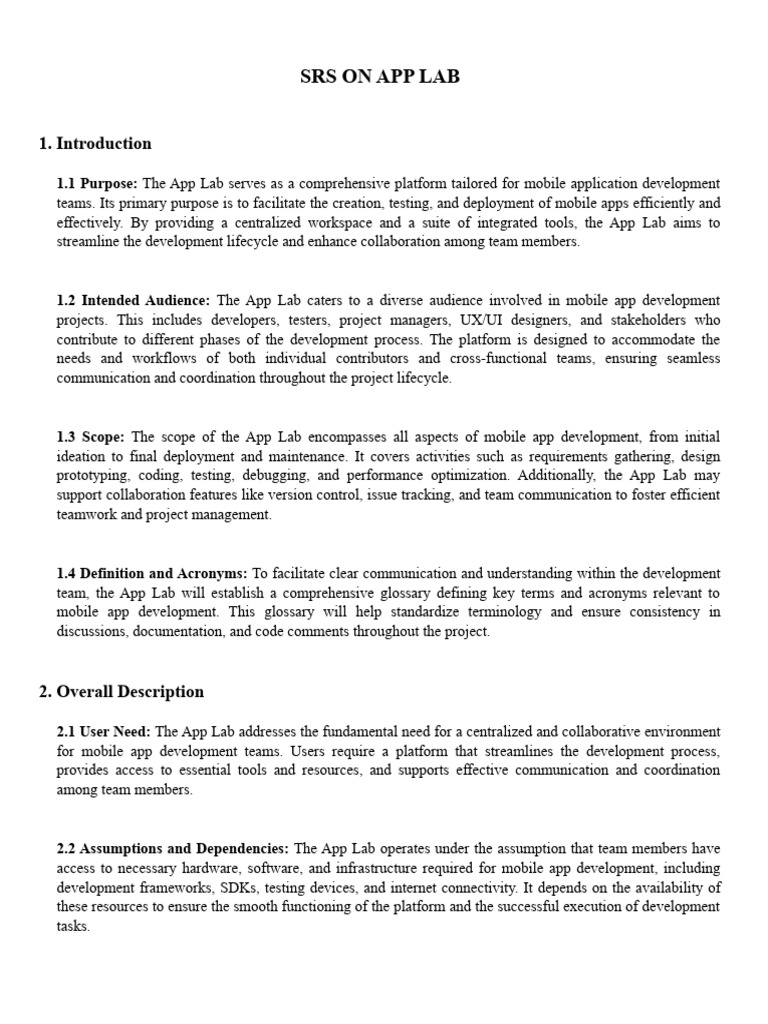 Se Lab SRS On App Lab | PDF | Mobile App | Cloud Computing