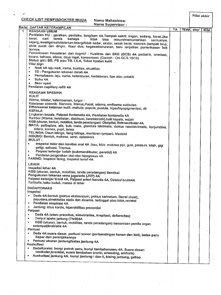 Check List Pemfis Koas | PDF