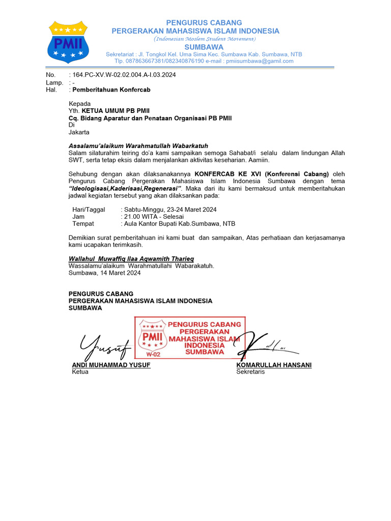 Surat Pemberitahuan PB PMII-3 | PDF | Agama & Spiritualitas