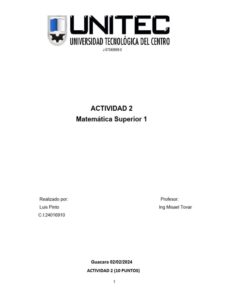 Actividad 2 Matematica Superior I (Ene-Abril) 2024 | PDF | Matemáticas | Lógica