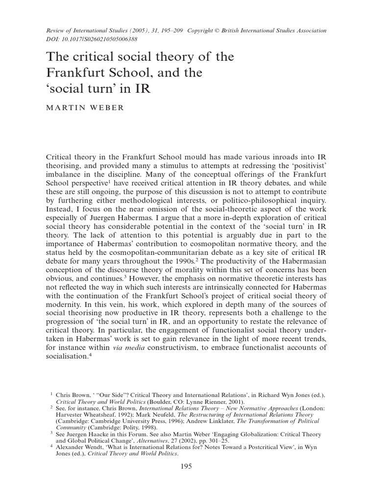 The Critical Social Theory of The Frankfurt School (Weber) | PDF