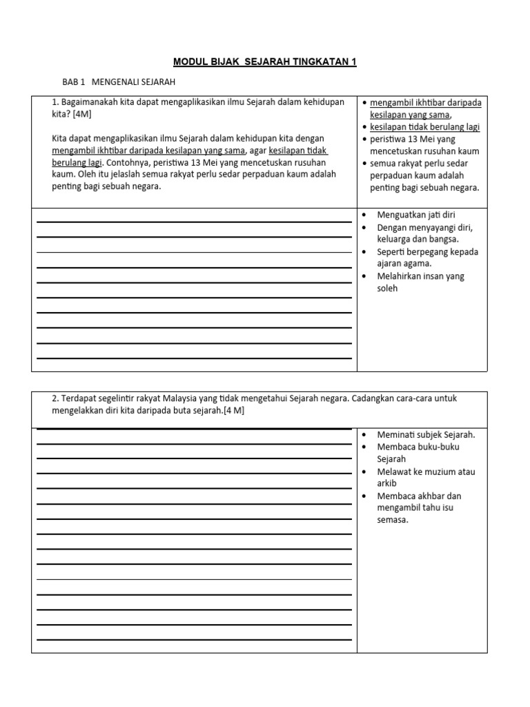 MODUL SEJARAH TINGKATAN 1 | PDF