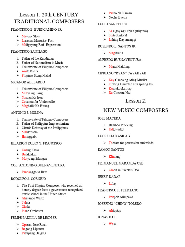 MAPEH 10 Reviewer (3rd Quarter-MUSIC) | PDF