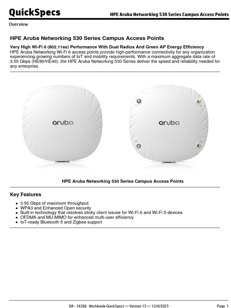 HPE Aruba Networking 530 Series Campus Access Points | PDF | Ieee 802.11 | Computer Network