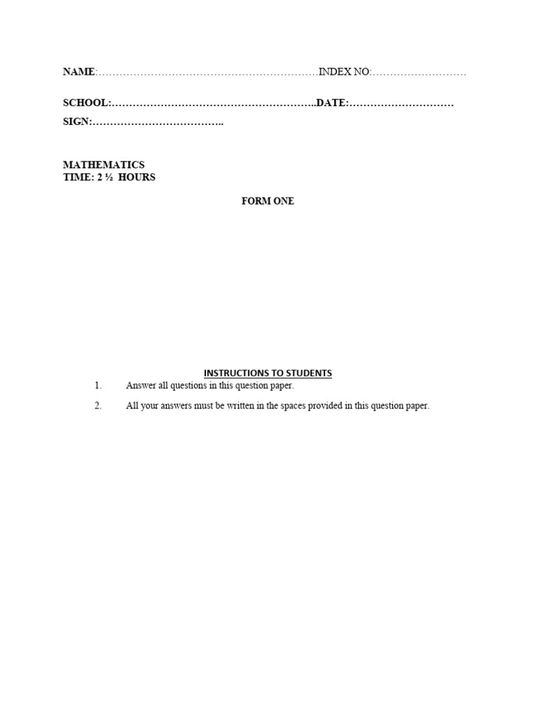 MATH FORM ONE Q Teacher - Co - Ke | Download Free PDF | Numbers ...