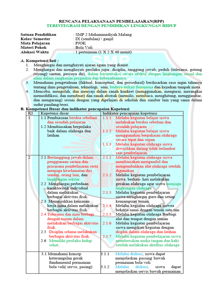 RPP 9 Lingkungan-Pjok | PDF