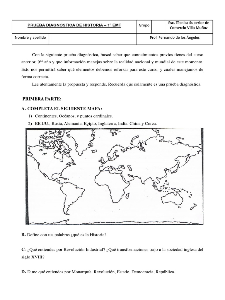Prueba Diagnóstica 1 Emt | PDF | America latina | Uruguay
