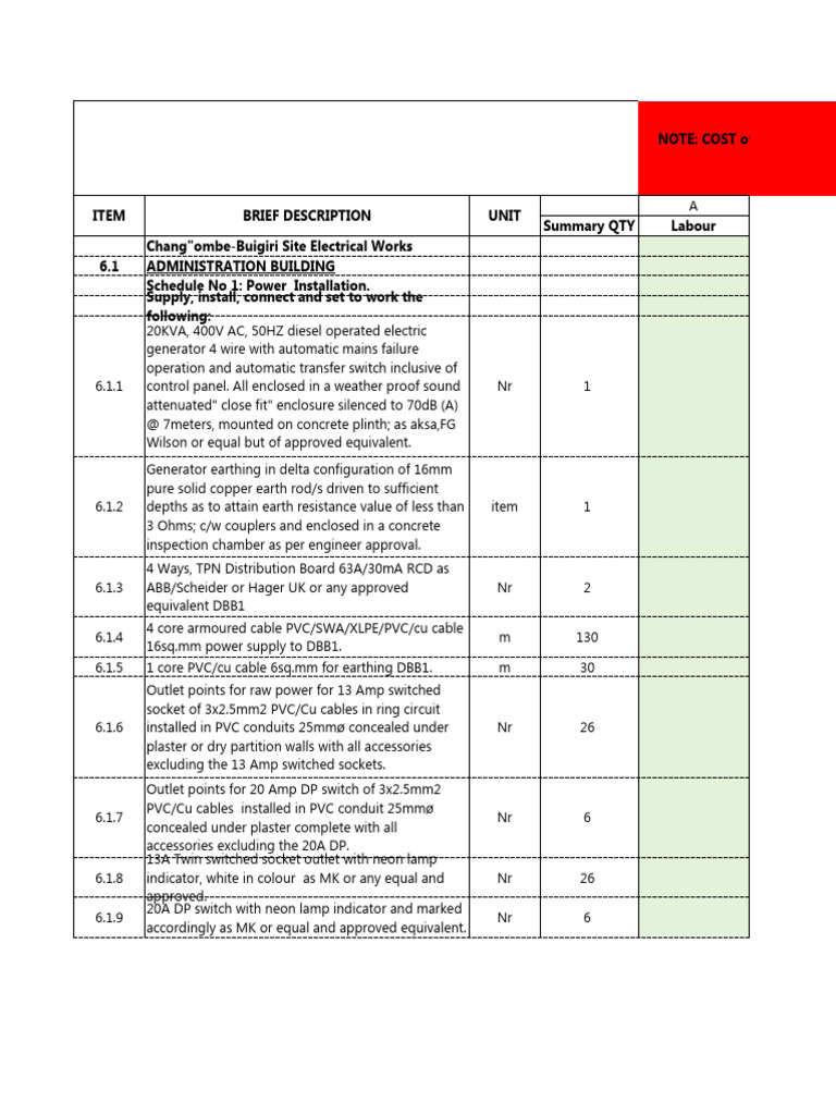 Request For The Quotation For Electrical Works | PDF | Network Switch ...