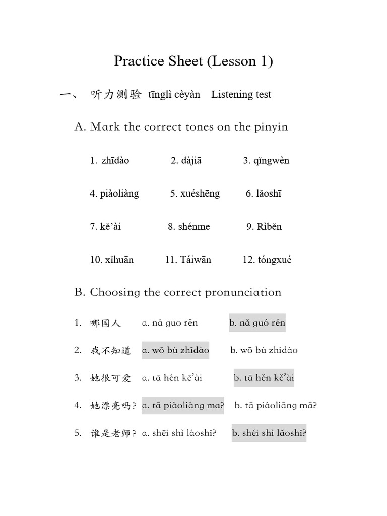 Practice Sheet (Lesson 1 Answer) | PDF